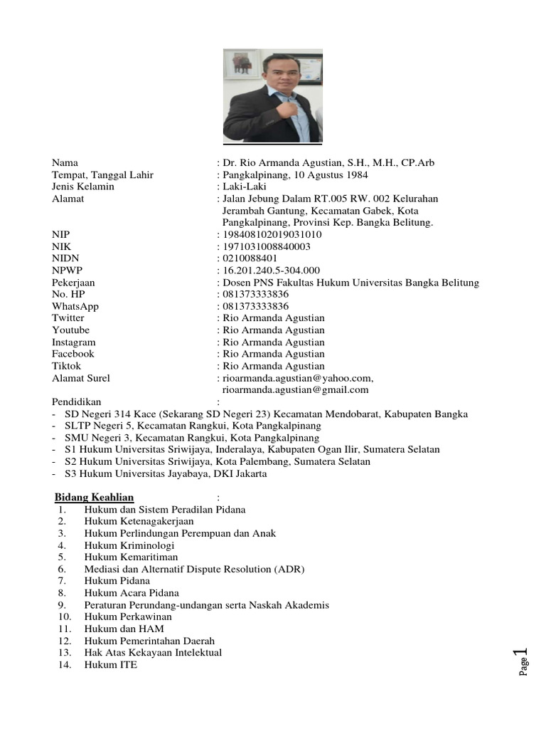 Biodata Rio Armanda Agustian PDF | PDF