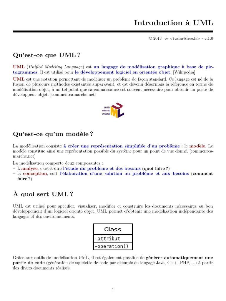 1 - UML - Introduction | PDF | Langage de Modélisation Unifié | Programmation orientée objet