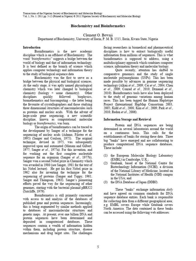 Biochemistry and Bioinformatics | PDF | Sequence Alignment | Nucleic Acid Sequence