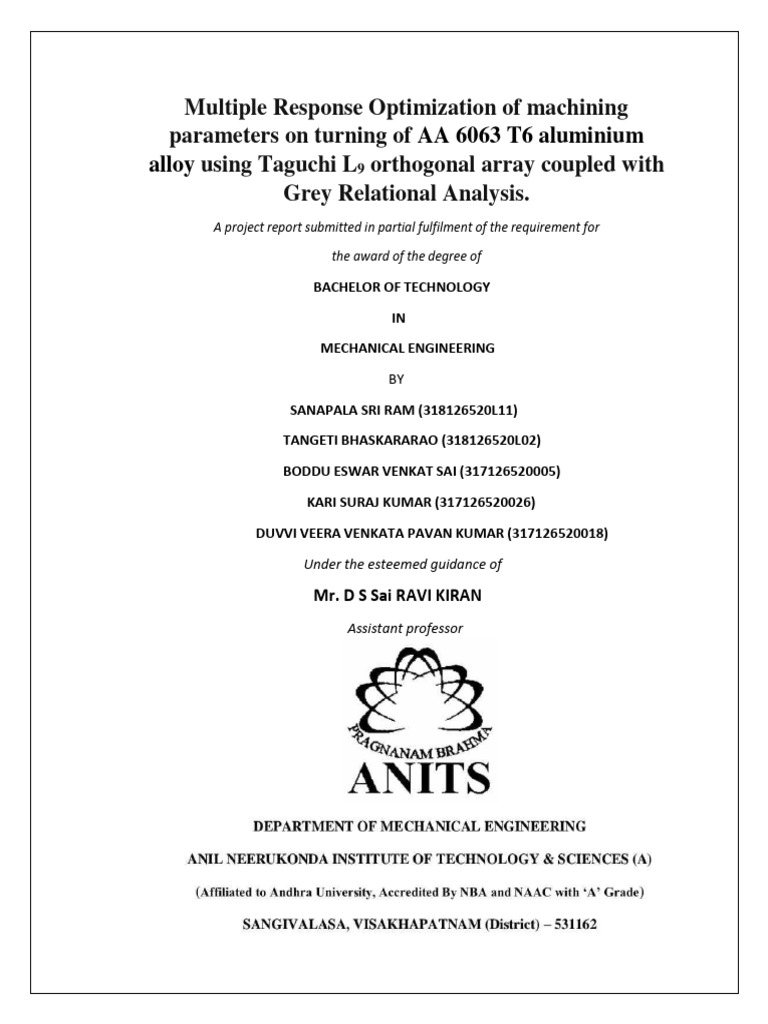 Multiple Response Optimization of machining parameters on turning of AA ...