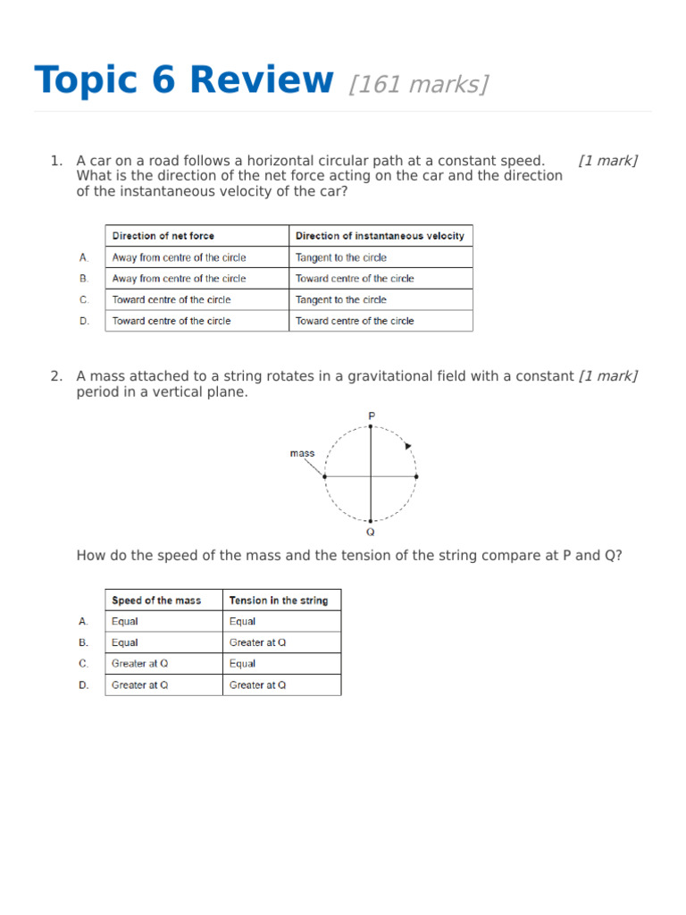 Topic 6 Review | PDF | Force | Mass