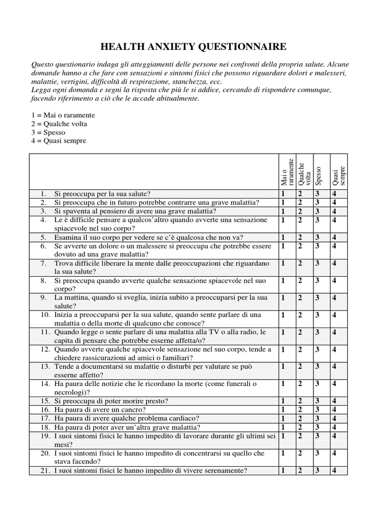 Health Anxiety Questionnaire - ITA | PDF