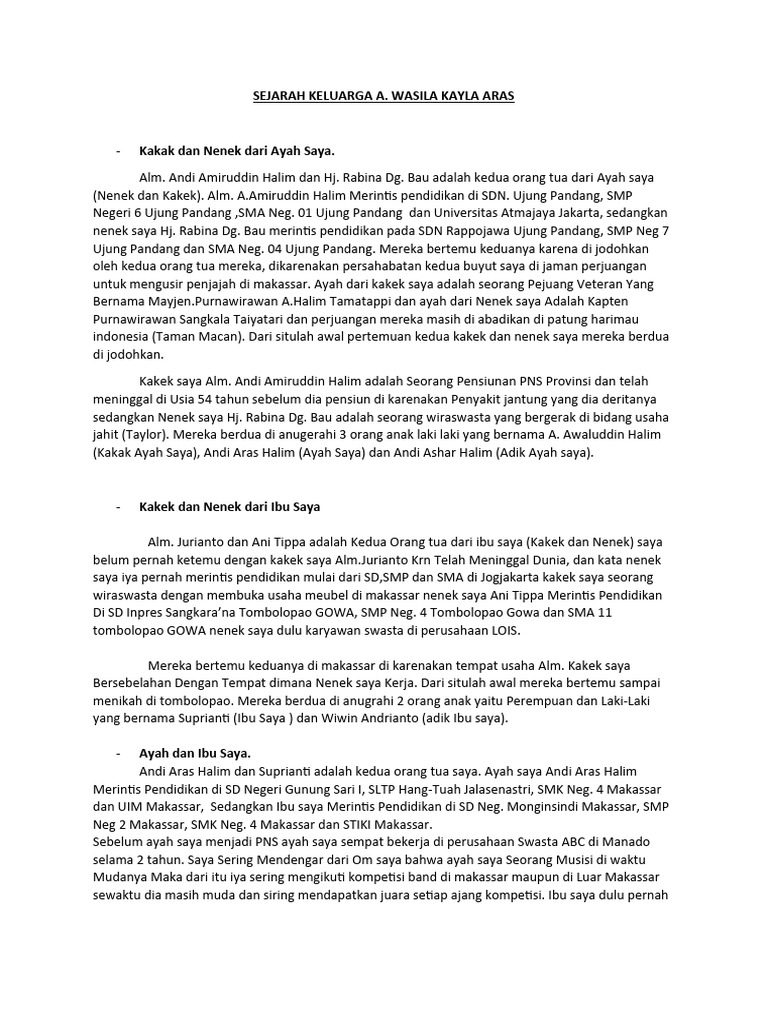 Sejarah Keluarga Wasila | PDF