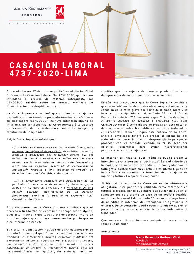 Casacion Laboral 4737 2020 Lima 030823 Maria Fernanda Herbozo | PDF ... Casacion Laboral 4737 2020 Lima 030823 Maria Fernanda Herbozo | PDF ...