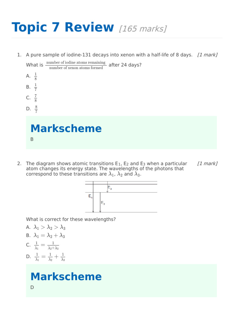 Topic 7 Review AK | PDF | Radioactive Decay | Atomic Nucleus