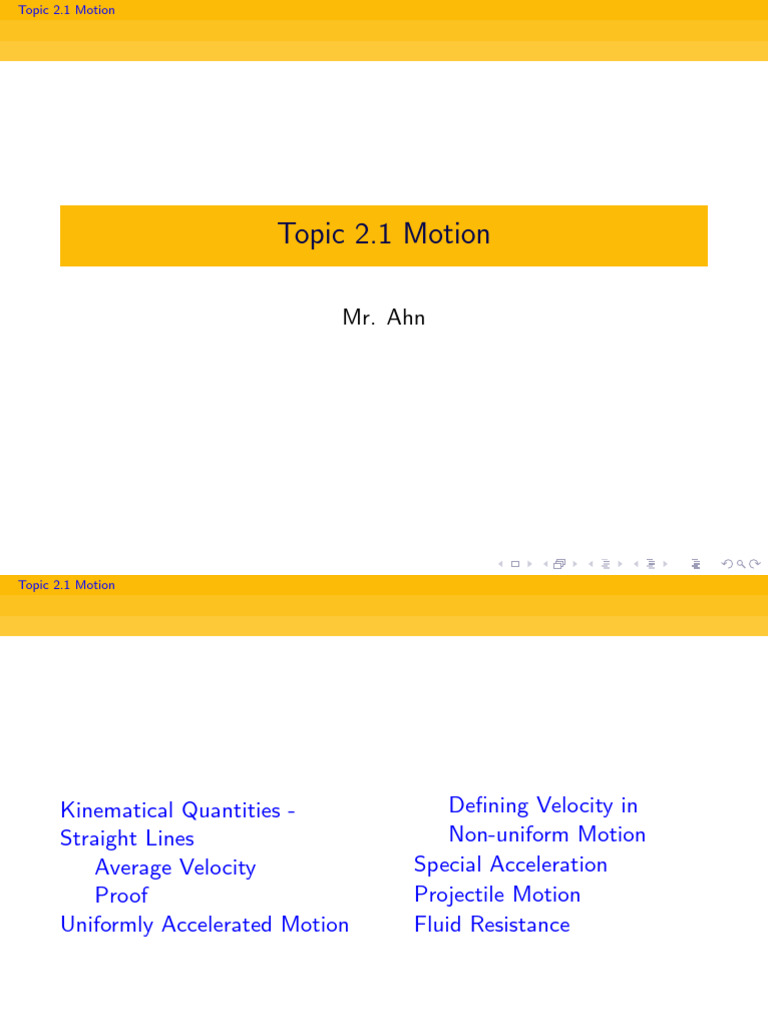 Topic 2.1 Motion: Mr. Ahn | PDF | Acceleration | Velocity