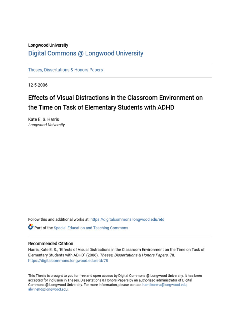 Effects of Visual Distractions in The Classroom Environment On TH | PDF | Classroom | Attention ...