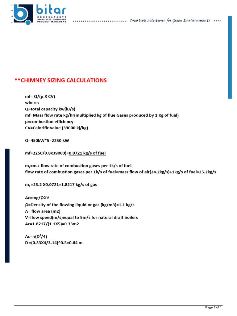 Chimney Sizing Calculations | PDF