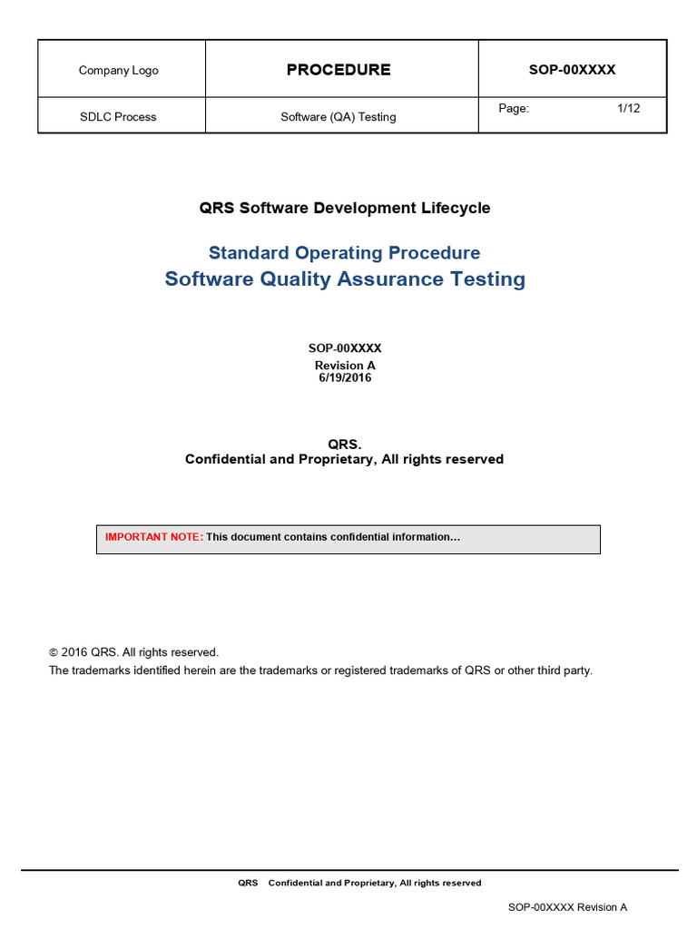 SOP-Sample Software QA Testing | PDF | Software Testing | Unit Testing