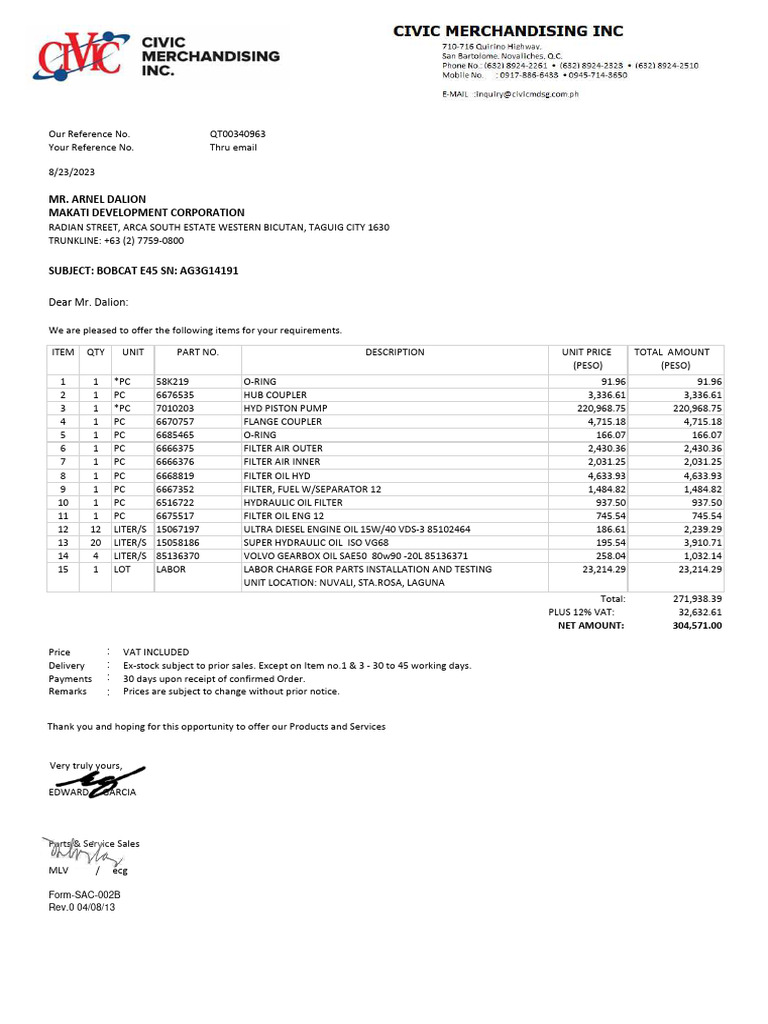 Quotation for Makati Development Corp. | PDF | Propulsion | Rotating ...