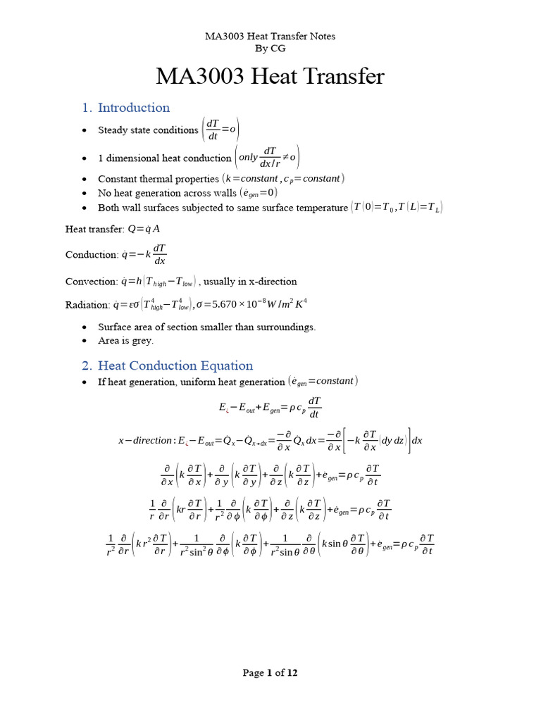 Heat Transfer Notes | PDF | Heat Transfer | Thermal Conduction