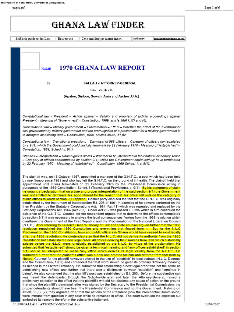 Ghana Law Finder: Sallah v Attorney-General | PDF | Constitution | Judgment (Law)