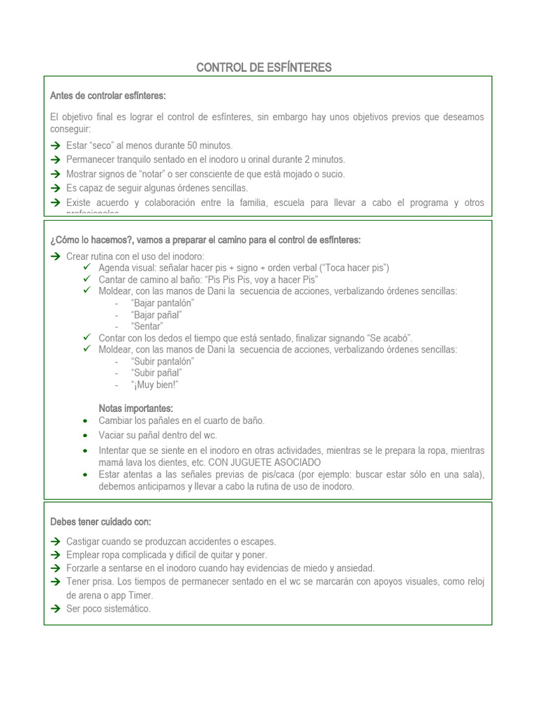 Prerrequisitos Control de Esfínteres | PDF