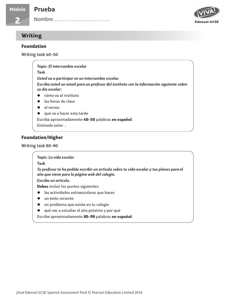 Viva Edexcel Gcse Ap m2 Writing | PDF