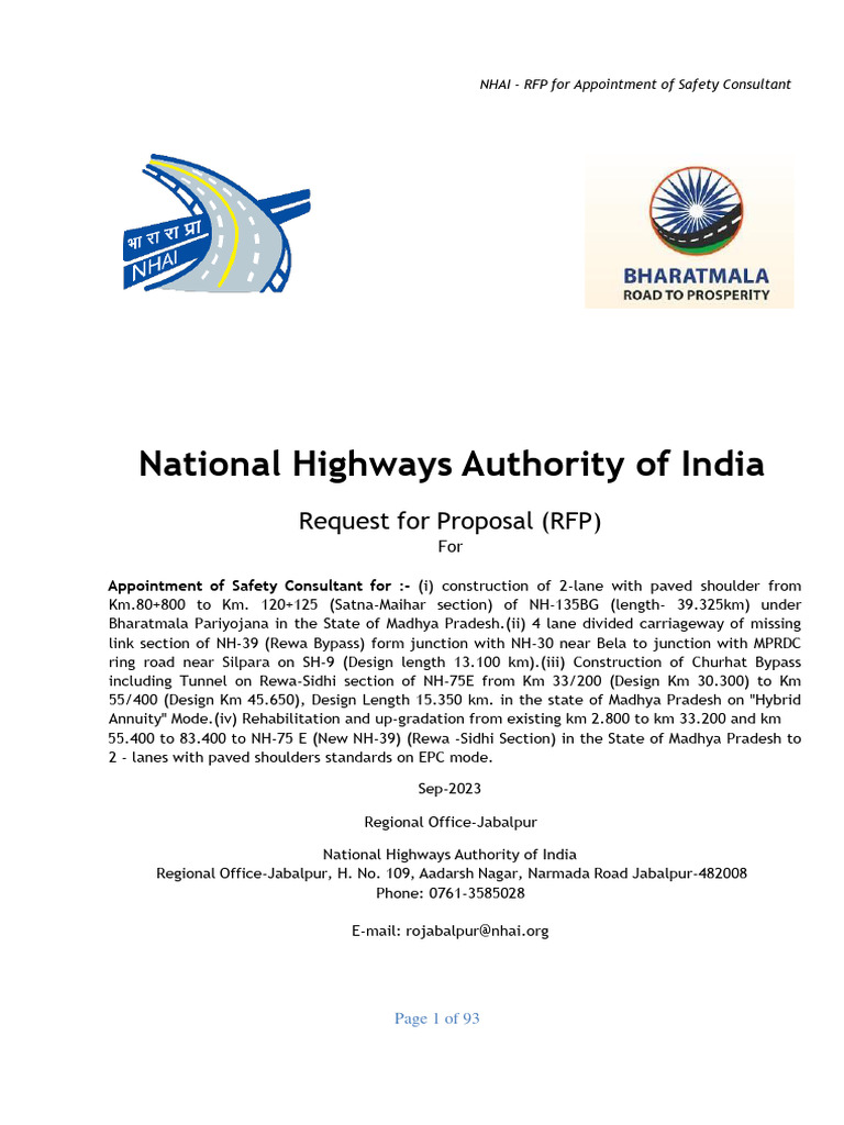 National Highways Authority of India: Request For Proposal (RFP) | PDF | Request For Proposal ...