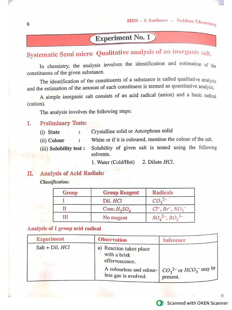 Salt Analysis Scheme | PDF