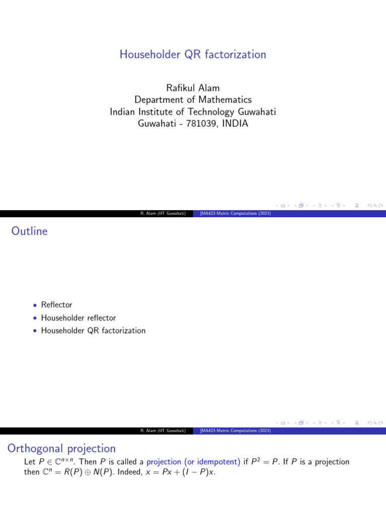 Householder QR Factorization Guide | PDF | Matrix (Mathematics ...