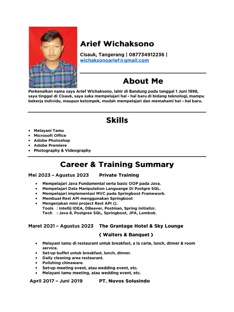 CV Arief Wichaksono - Live Streaming Operator | PDF