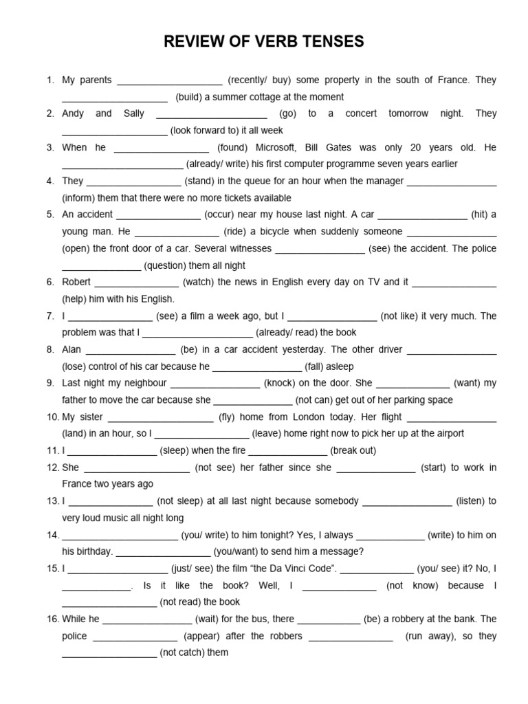 Verb Tenses - Exercise | PDF
