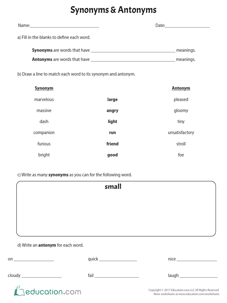 Show What You Know About Synonyms Antonyms | PDF