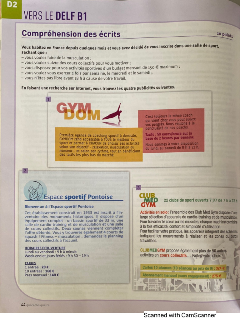 Compréhension Des Écrits DELF B1 | PDF