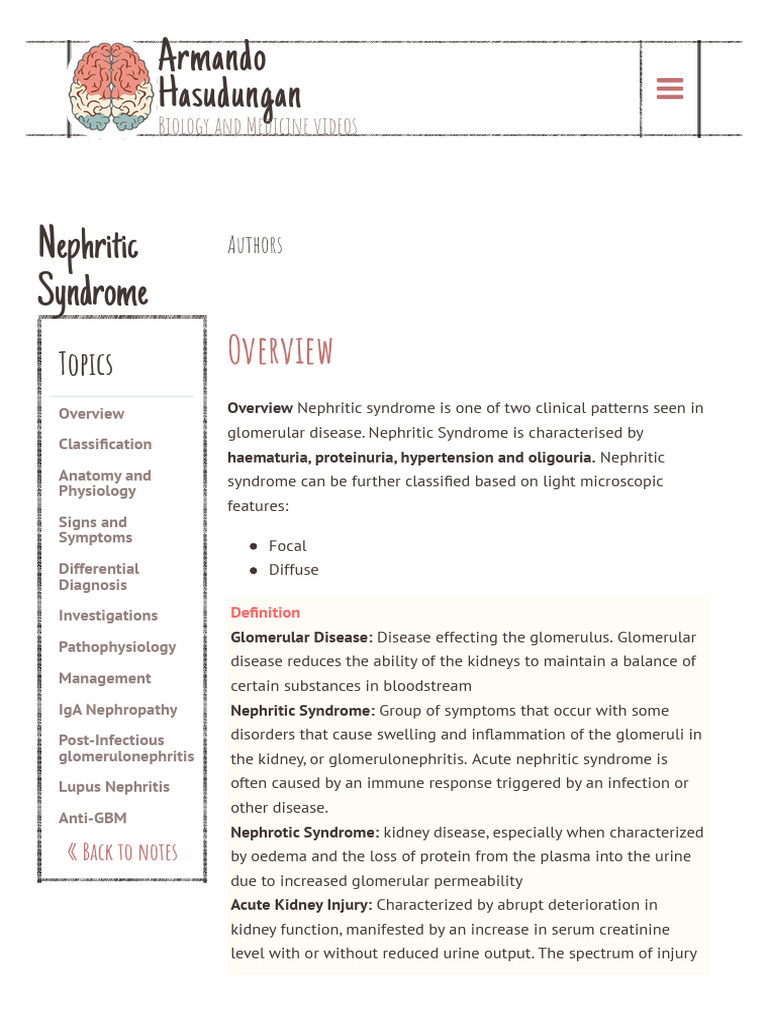 Nephritic Syndrome - Armando Hasudungan | PDF | Kidney | Urology