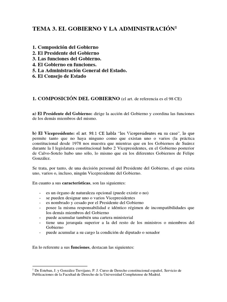 TEMA 3. EL GOBIERNO Y LA ADMINISTRACIÓN | PDF | Gobierno de españa | Ministerio (Departamento de ...