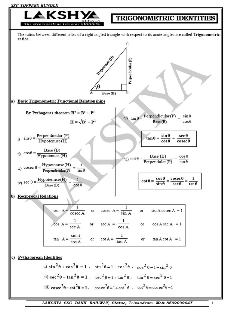 TRIGNOMETRY Formulas | PDF | Trigonometric Functions | Trigonometry