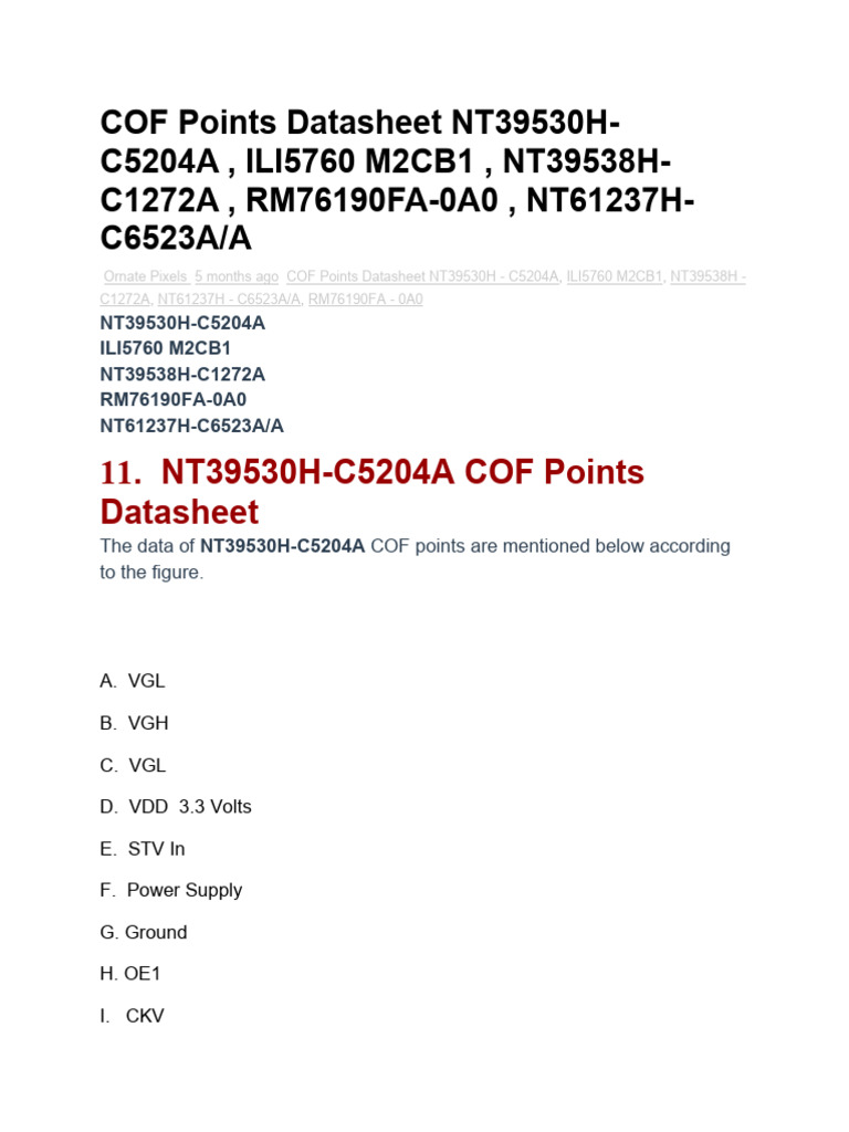 COF Points Datasheet NT39530H | PDF | Electrical Engineering | Electricity