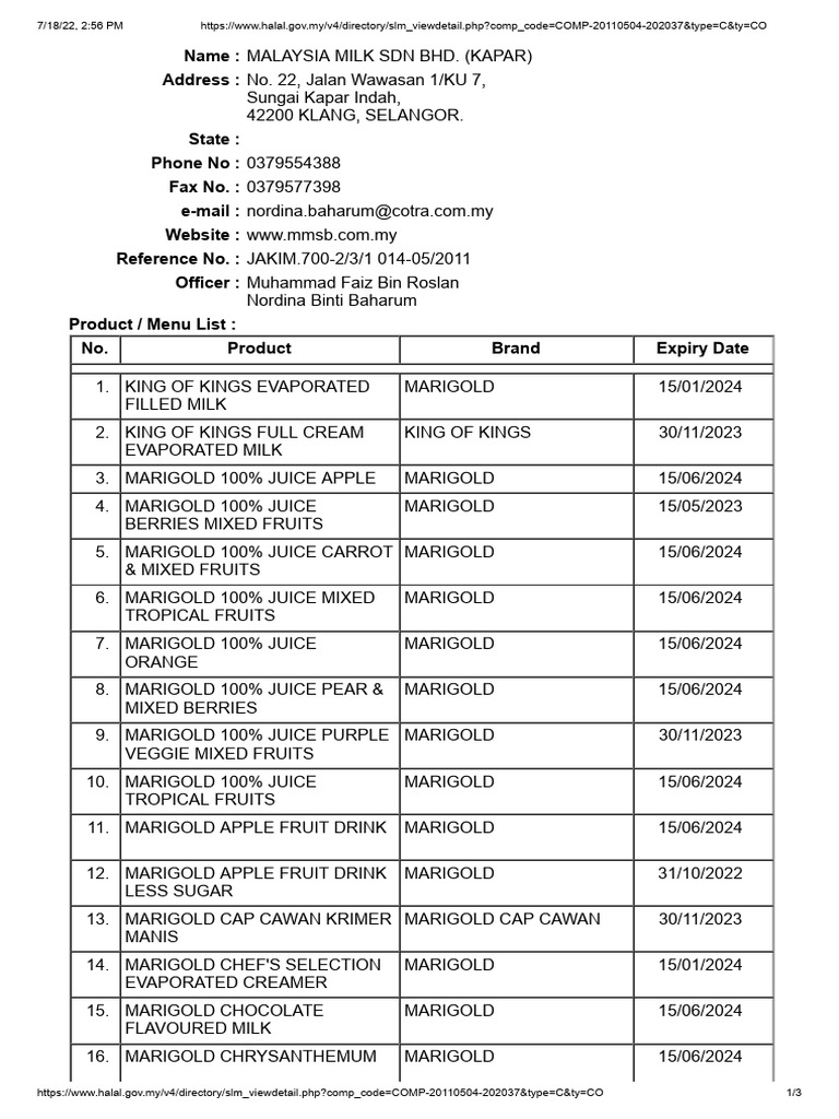 Malaysia Milk Sdn Bhd Halal Products | PDF | Drink | Juice