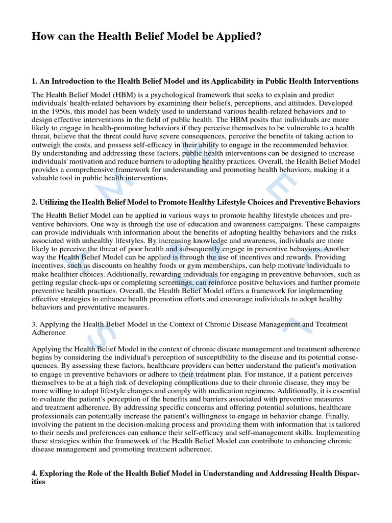 How Can The Health Belief Model Be Applied? | PDF | Health Care ...