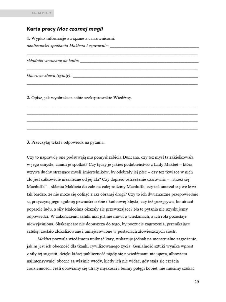 Postaci Zå A W Makbecie - Moc Czarnej Magii - Karta Pracy | PDF