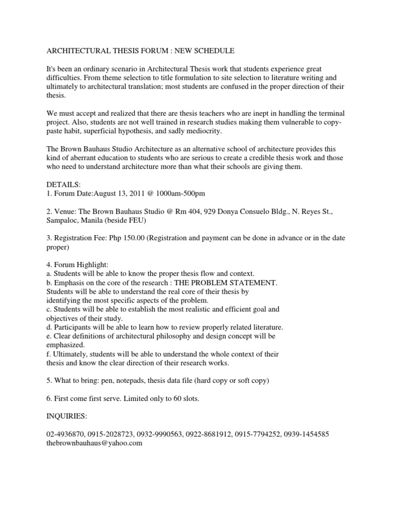 Architectural Thesis Forum Schedule | PDF | Thesis | Epistemology