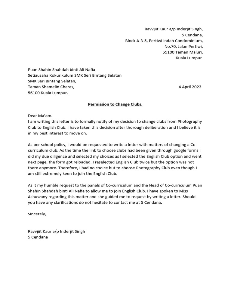 Club Change Letter | PDF