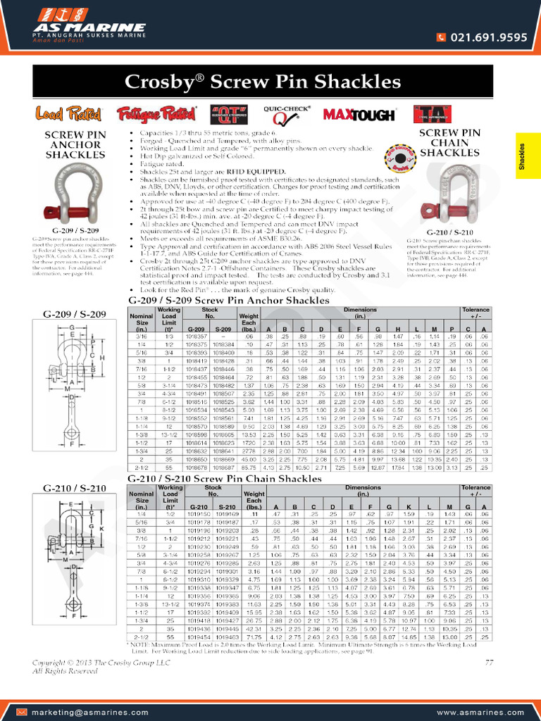 Crosby Shackle G210 | PDF