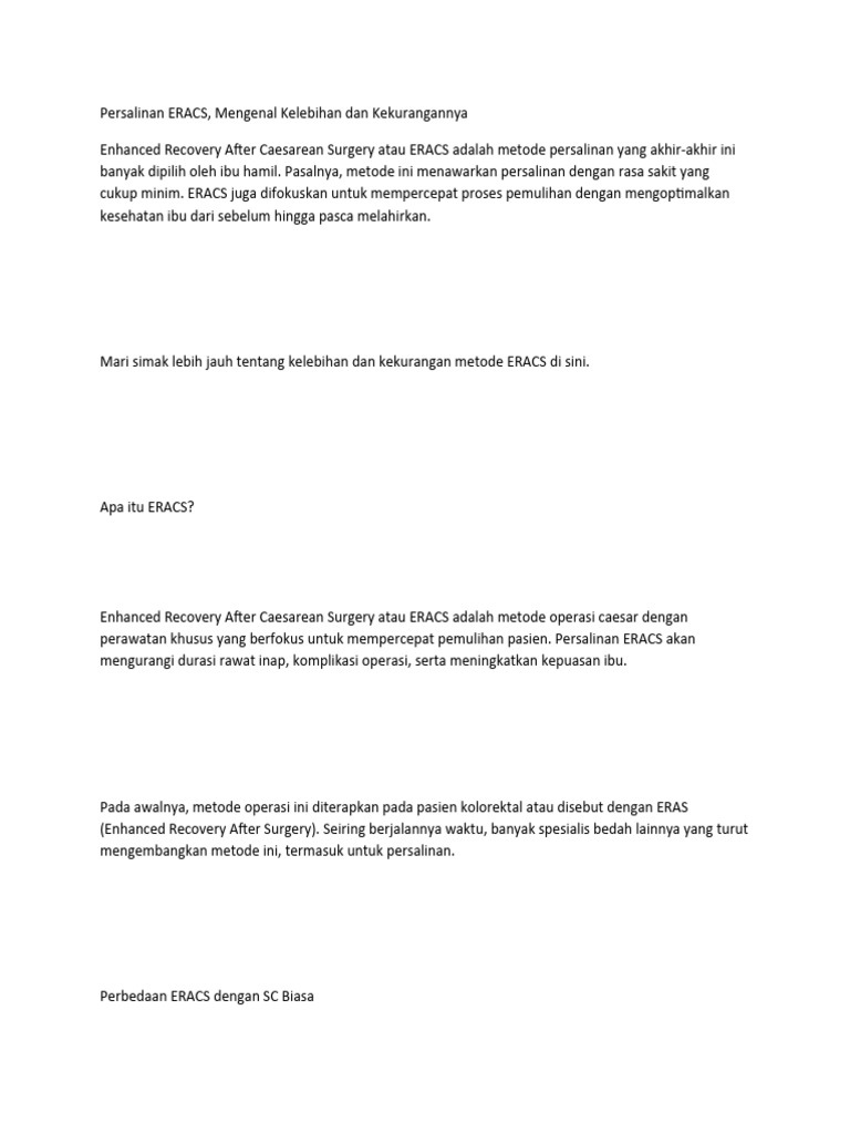 Persalinan ERACS | PDF