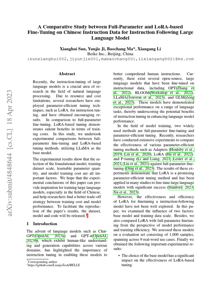 A Comparative Study Between Full-Parameter and LoRA-based | PDF | Learning | Cybernetics
