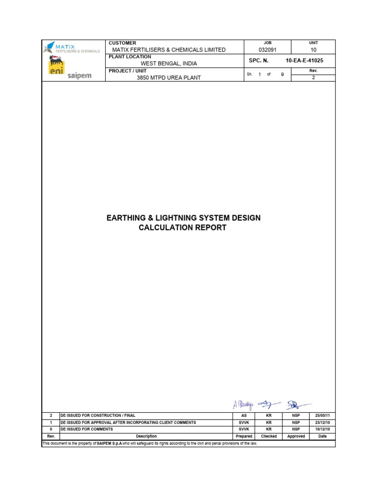 10-EA-E-41025 Earthing & Lighting System Design Calculation Report ...