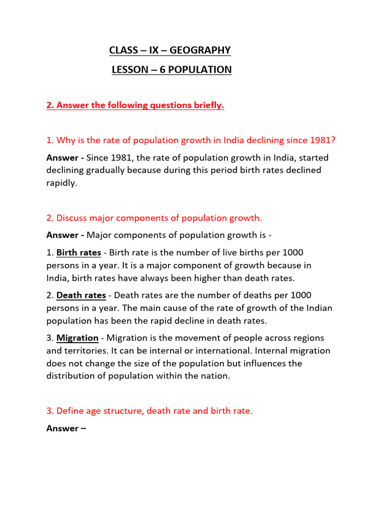 Geography - Lesson 6 - Population | PDF | Urbanization | Human Migration