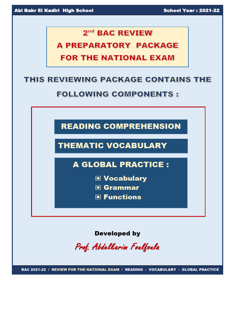 2 BAC - Preparatory Package - National Exam - Reading. Vocabulary ...