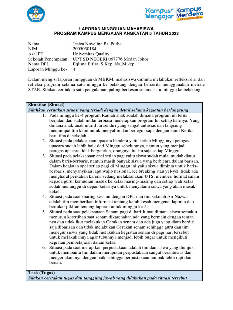 Laporan Minggu Ke 4 Jesica Novelina BR - Purba | PDF | Kesehatan Holistik