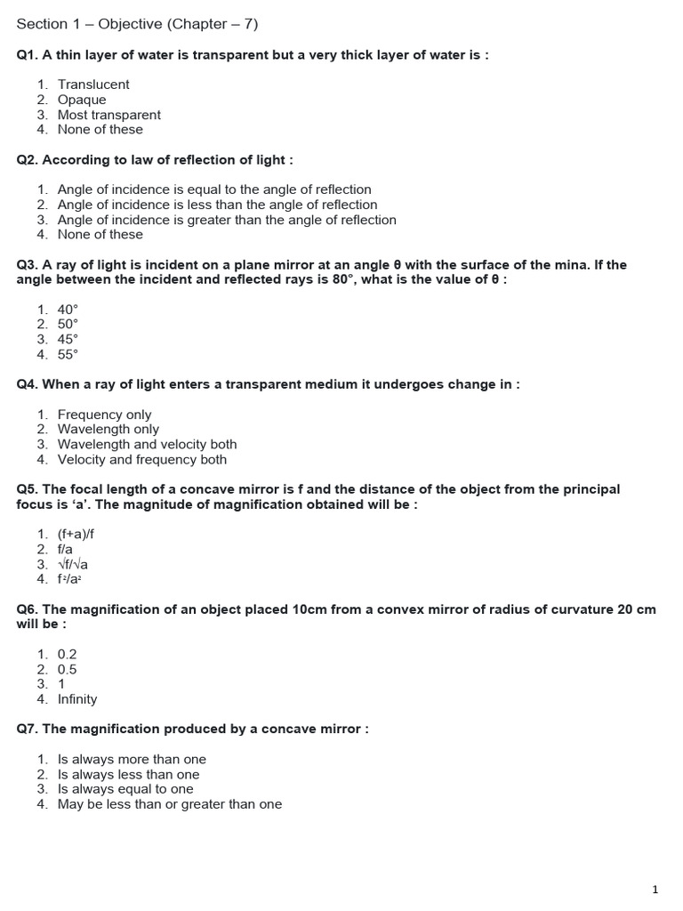Physics Ch-7 | PDF | Mirror | Reflection (Physics)