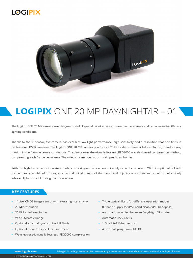 LPIX20 ONE DNI 01 - Data Sheet - 3v4 | PDF | Camera | Frame Rate