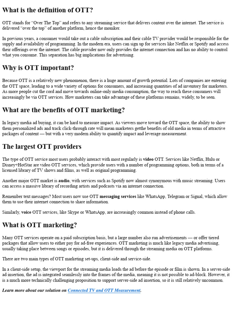 What Is The Definition of OTT | PDF | Streaming Media | Internet