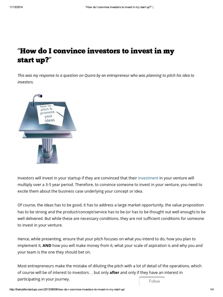 "How Do I Convince Investors To Invest in My Start Up - " | PDF ...
