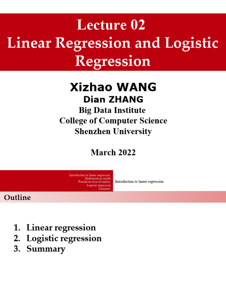 Lecture 02 (3hrs) Linear Regression and Logistic Regression | PDF | Regression Analysis ...