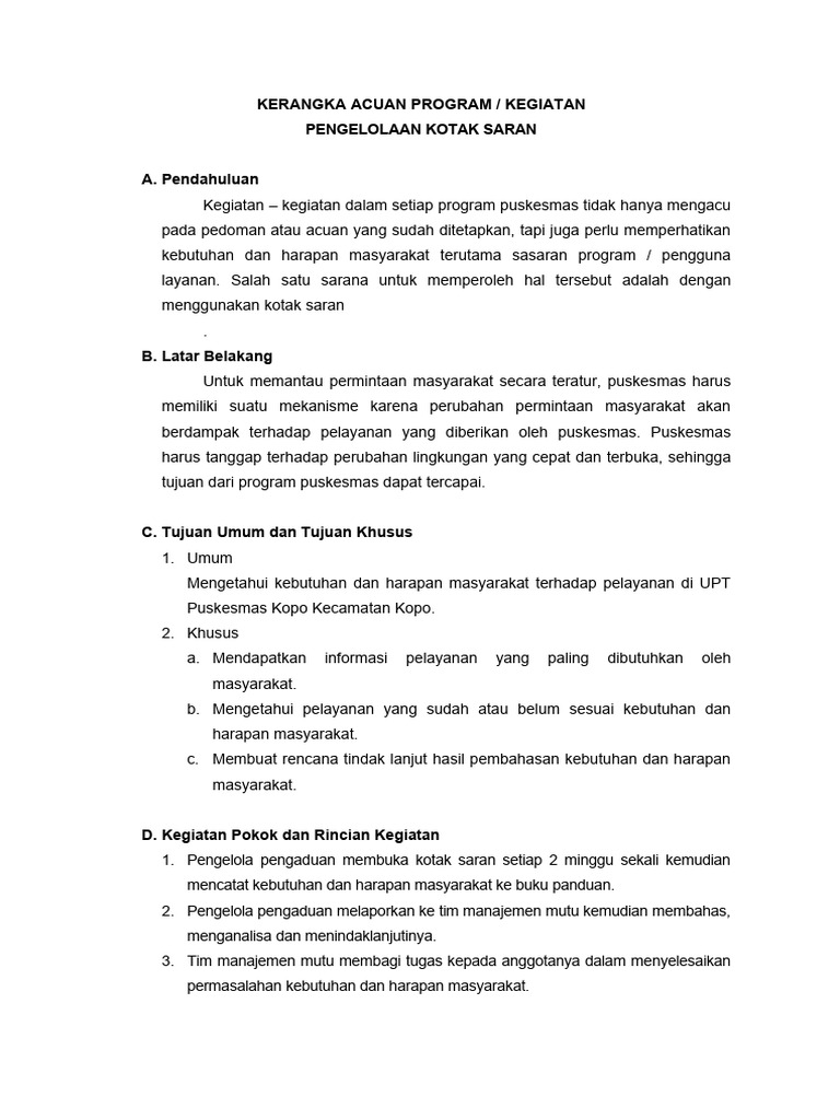 KAK Kotak Saran | PDF | Karier & Perkembangan | Pengelolaan Keuangan & Uang