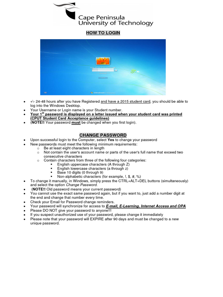 How To Login Cput Wifi | PDF | Password | Login