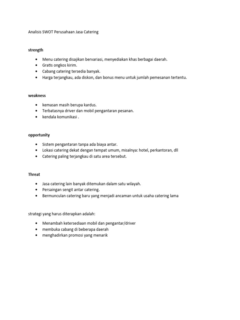 Analisis SWOT Perusahaan Jasa Catering | PDF