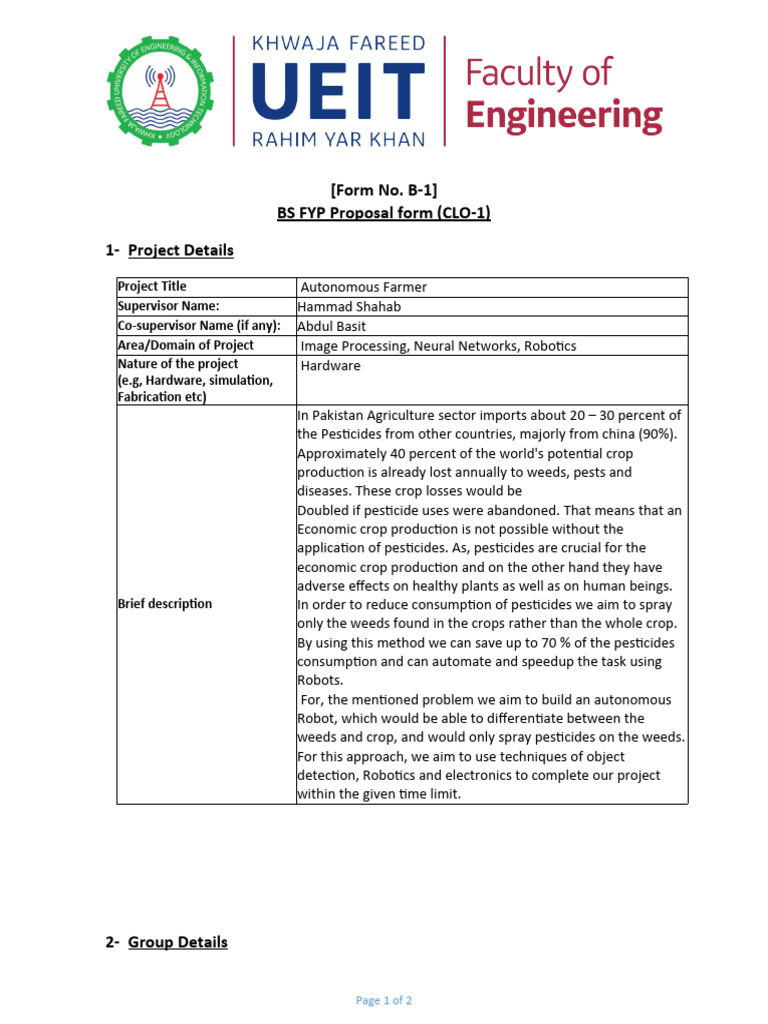 FYP Proposal Form (B-1) | Download Free PDF | Pesticide | Agriculture